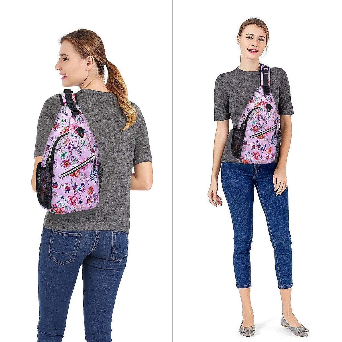 MOSISO Sling Backpack, Multipurpose Travel Hiking Daypack Rope Crossbody Shoulder Bag, Lobularia Maritima