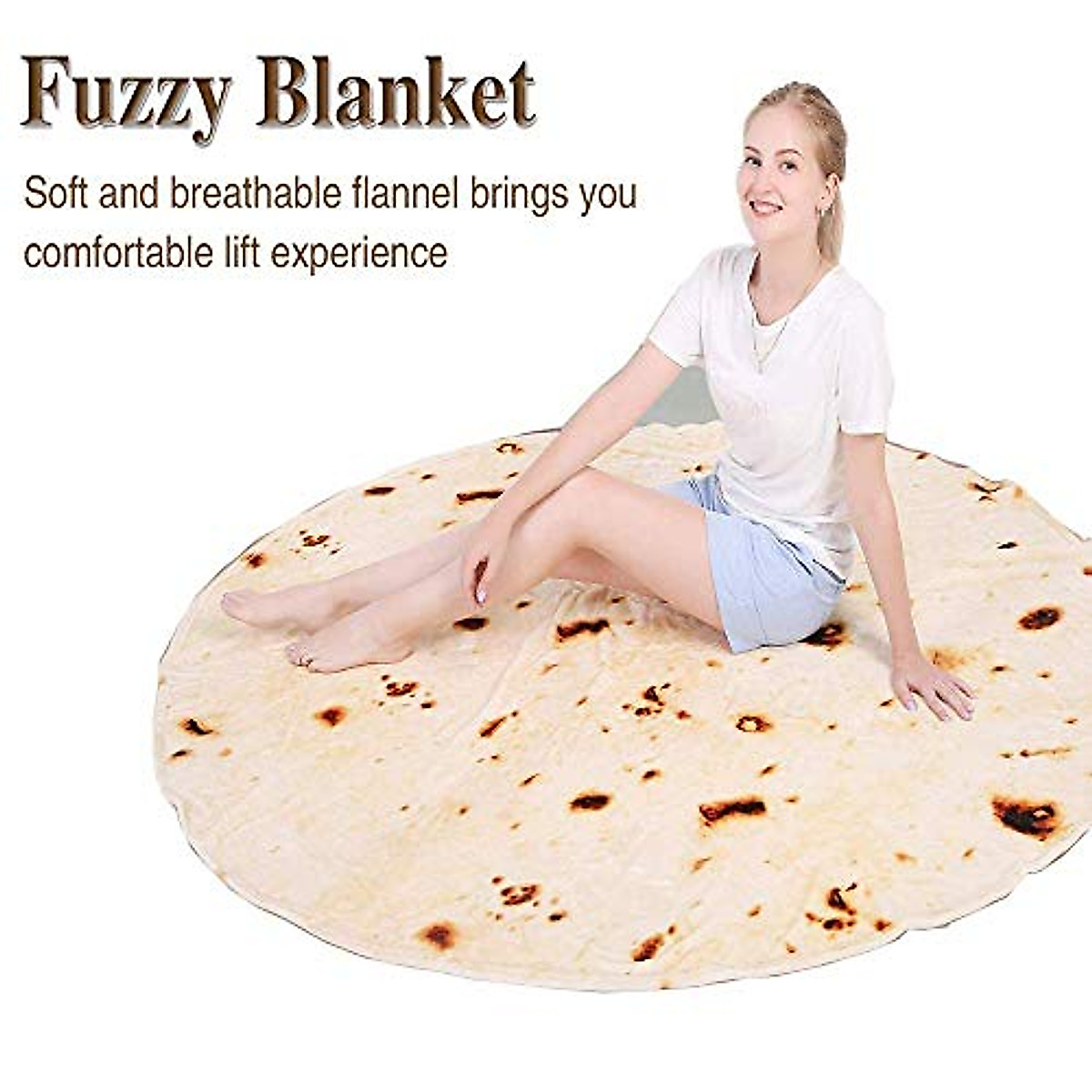 GZDDG Burrito Tortilla Blanket, Perfectly Round Novelty Food Wrap Blanket Creative Food Flour Throw, Comfort Wearable Blanket for Bed & Sofa (59 inch)