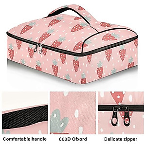 Kcldeci Insulated Thermal Food Carrier Insulated Casserole Carrier for Hot or Cold Food,Carrots and White Dots on A Pink Insulated Tote Bag for Potluck Cookouts Parties Picnic,Lasagna Lugger