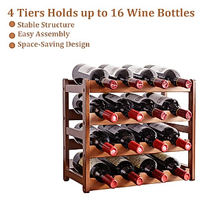 Wine Rack, 16 Bottle Wine Bottle Holder, 4 Tiers Wine Racks Countertop, Wine Rack Cabinet for Pantry, Kitchen, Cabinet, Cellar, Bar