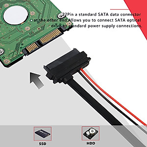 XMSJSIY Slimline Sata 13 Pin Male to 22 Pin Sata Female Cable Adapter,Slimline Serial ATA 7+6 Pin to SATA 7+15 Pin Extension Connector for 2.5” HDD,SSD and Laptop CD-ROM - 2PCS 30cm…