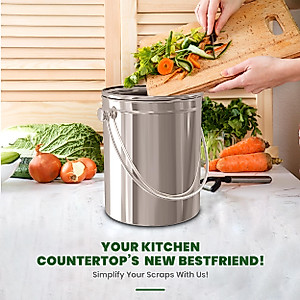 Utopia Kitchen Compost Bin for Kitchen Countertop - 1.3 Gallon Compost Bucket for Kitchen with Lid - Includes 1 Spare Charcoal Filter (Silver)