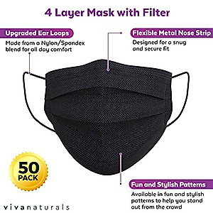 Non-Medical Adult Face Mask (50 Individually Wrapped Masks) - 4-Ply Non-Medical Black Disposable Face Masks, Premium Design With Comfortable Earloops & Adjustable Metal Nose Strip
