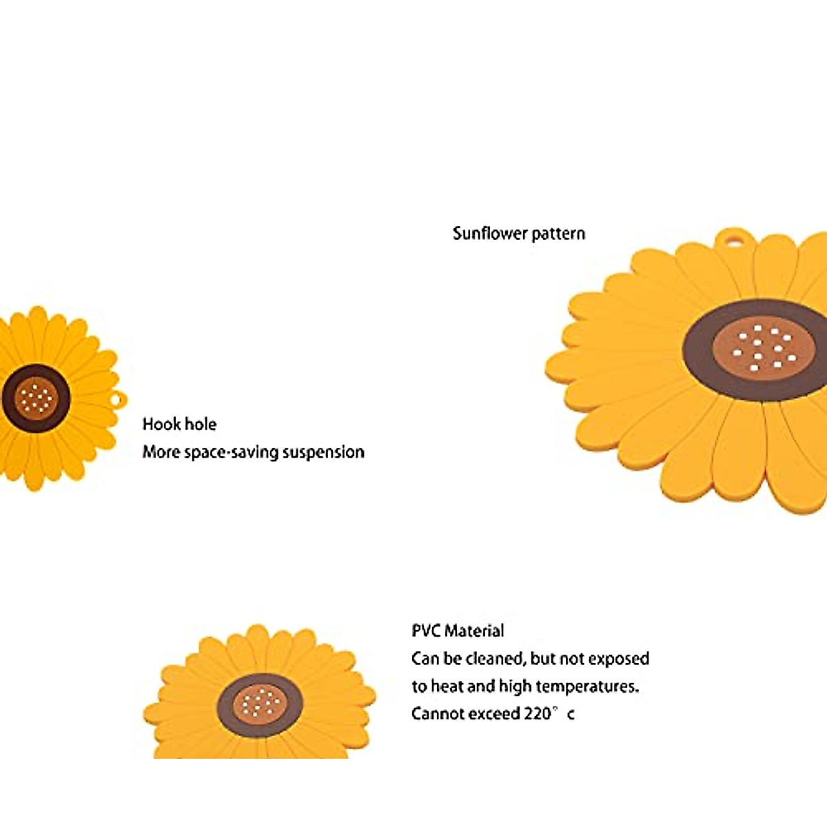 3 Pcs Anti-Hot Trivet Mat，Sunflower Anti-Heat Pan Mat， Antislip Heat Resistant Placemat for Hot Dishes, Pots, Pans（1 Large, 1medium, 1small）