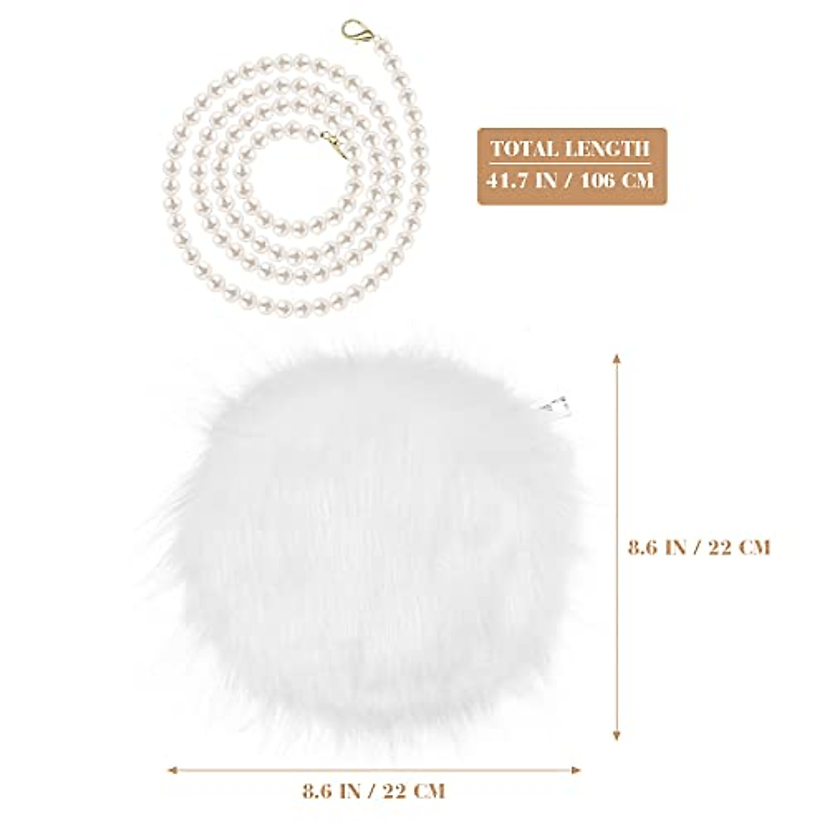 FENICAL Crossbody Bag Plush Pearl Chain Cellphone Purse Small Fuzzy Shoulder Pouch for Women Ladies Girls - White