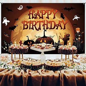Vlipoean Halloween Happy Birthday Party Decorations, Mysterious Brown Sky Moonlight Halloween Birthday Photography Backdrop, 70.86 x 43.3 Inch Pumpkin Ghost Witch Castle Bat Halloween Theme Birthday