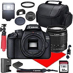 Canon EOS 4000D Camera w/ 18-55mm III Lens + Camera Case + 32GB SD Card (13pc Bundle) (Renewed)