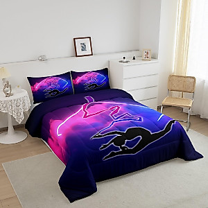 Manfei Gymnastics Comforter Set Queen Size, Fashion Sports Theme Bedding Set 3pcs for Kids Boys Girls Room Decor, Modern Rhythmic Art Quilt Set Soft Polyester Duvet Set with 2 Pillowcases