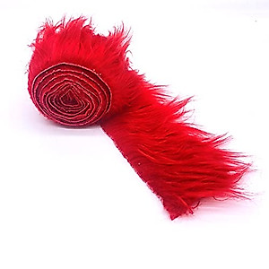 Craft Faux Fur Fabric Pre Cut Rolls - 2"x60" Fur Ribbon Faux Mohair Fabric Fur Strips - Super Soft Craft Fur Trim Fuzzy Fabric - Faux Fur for Crafts, Costumes & Decoration - Red - 2x60