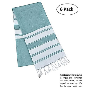 GLAMBURG Peshtemal Turkish Beach Towel 100% Cotton Oversized 36x71 Set of 6 for Adults, Soft Durable Absorbent Extra Large Hammam Bath Sheet - Teal