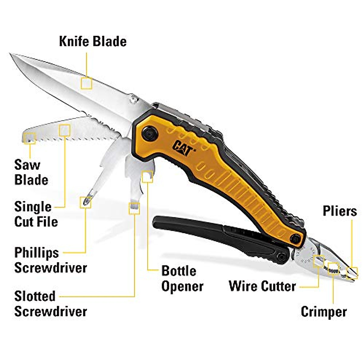 Cat 2 Piece XL Multi-Tool and Multi-Tool Key Chain with Light Gift Box Set - 240240, Yellow