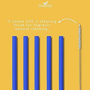 Avanchy Reusable Silicone Straws for Toddlers & Kids - 5 pcs Flexible Short Drink 5" Straws, BPA free, Baby Cup-Flexible Safe Fun Cute Thin for Chewing with Bendable Brush (White)