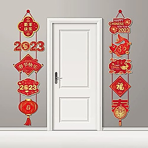 KYMY 2023 Chinese New Year Hanging Banners,Happy Chinese New Year Porch Sign,Spring Festival the Year of Rabbit Hanging Ornaments for 2023 Chinese New Year Decorations