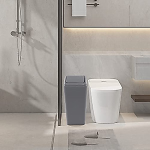 Wekioger 4.2 Gallon/16 Liter Swing-top Lid Garbage Can, Grey Plastic Kitchen Trash Bin, 1 Pack