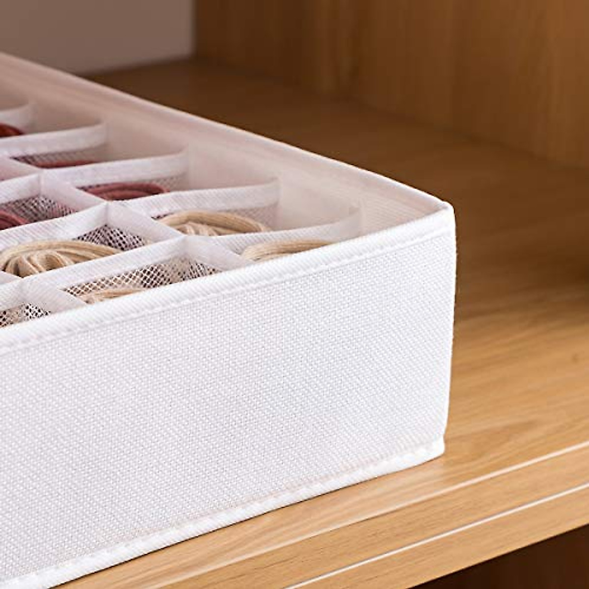 Qozary 2 Pack Sock Underwear Organizer with Linen Textured, 24 Cell Collapsible Drawer Organizer Divider, Closet Cabinet Storage Boxes for Storing Socks, Lingerie, Underwear, Clothes (White)