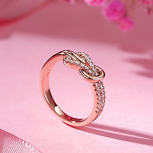 Jeulia Knot Design Band Classic Rings for Women cz Sterling Silver Eternity Rings Wedding Engagement Anniversary Promise Rings Bridal Sets (Rose Gold, 7)