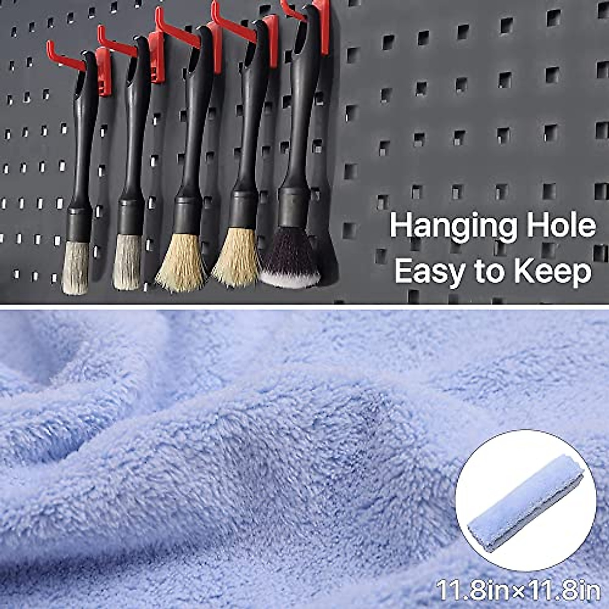 Car Detailing Brush Set Natural Boars Hair Ultra-Soft Cleaning Tool Auto Detail Brushes Kit to Wash Vehicles Interior Exterior Trim Wheel Rim Automotive Engine Dashboard Leather