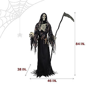 Haunted Hill Farm Motion-Activated 7-Ft. Tall Rotting Reaper, Plug-in Talking Scare Prop Animatronic for Indoor or Covered Outdoor Creepy Halloween Decoration