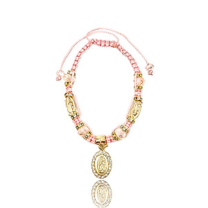 12 PCS Virgin Mary/Lady Guadalupe bracelet Rosary Handmade Red Knot String Bracelets Luck bracelet Men Or Women As Gifts and Used in Prayer bracelet (Pink, Small)