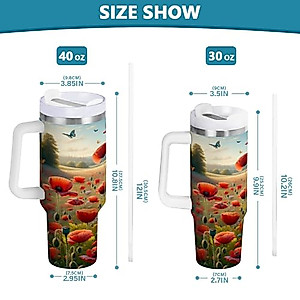 RPLIFE Poppy Flowers 40oz Tumbler with Handle, Stainless Steel Water Bottle with Straw, Tumblers for Women