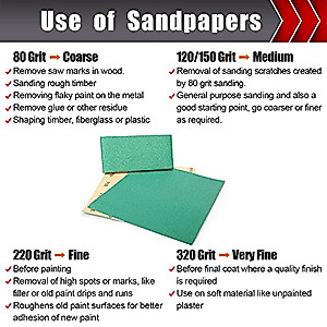 BOSHCRAFT 25 PCS Sandpaper, Sandpaper Assortment Sandpaper for Wood Metal Furniture Hand Sander Sand Paper 80/120/150/220/320 Grit Sandpaper Sheets Cut for Use 9" x 11"