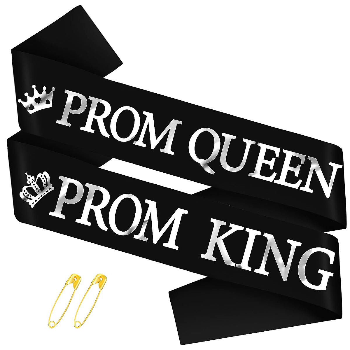 SKJIAYEE 2 Pack Prom King and Prom Queen Sashes, Black Prom Sash with Silver Foil Letter Decorations for Graduation Party School Party Bachelorette Party Wedding Bridal Shower Party Supplies