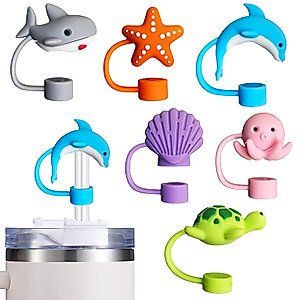 6PCS Straw Cover Cap for Stanley Cup, Silicone Sea Animal Straw Topper for Stanley 30&40 Oz Tumbler with Handle, 10mm 0.4in Dust-Proof Reusable Straw Tips Lids. (Color 4)