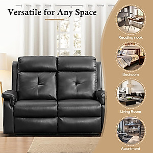 VUYUYU 2 Seater Recliner Sofa - Double Reclining Loveseat with Massage & Heating - PU Leather Home Theater Seating Manual Recliner Motion Living Room Chair (Black)