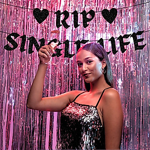 Pre-Strung RIP Single Life Banner - NO DIY - Black Glitter Bachelorette Bridal Party Banner - Pre-Strung Garland on 8 ft Strand - Black Till Death Do Us Party / Bride or Die Theme Bachelorette Party