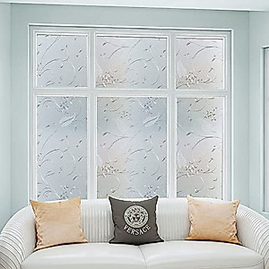 Frosted Privacy Glass Window Film, Vinyl Decorative Window Decals, Static Clings No-Glue Removable Window Film for Home Bathroom Living Room (17.5 x 78.7 inch)