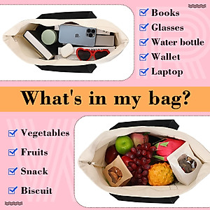 12 Pcs Canvas Tote Bag Bulk with Outer Pocket, 21 in Large Cotton Tote Beach Bags with Zipper Washable Shopping Bags (Black)