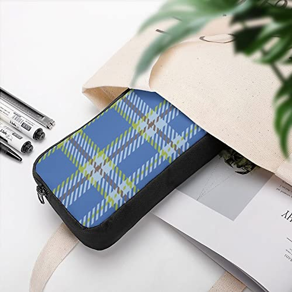 Blue Tartan Buffalo Plaid Pencil Case Pencil Pouch Coin Pouch Cosmetic Bag Office Stationery Organizer