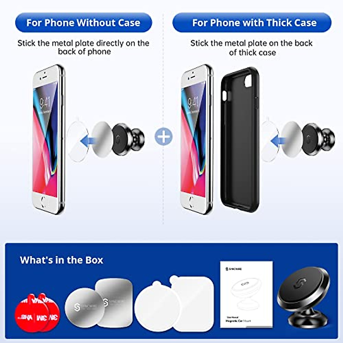 Syncwire Magnetic Car Phone Holder for Dashboard, Cell Phone Car Kits, 360° Adjustable Magnet Cell Phone Mount Compatible with iPhone, Samsung, LG, GPS, Mini Tablet and More