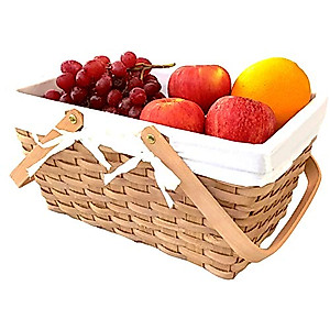 Picnic Basket Natural Woven Woodchip with Double Folding Handles | Easter Basket | Storage of Plastic Easter Eggs and Easter Candy | Organizer Blanket Storage | Bath Toy and Kids Toy Storage