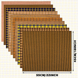 10 Pcs Fall Fabric 18 x 22 Inch Plaid Homespun Fabric Squares Precut Autumn Thanksgiving Fabric Bundle for Scrapbooking Cloth Sewing Handmade Bag DIY Craft, 10 Styles