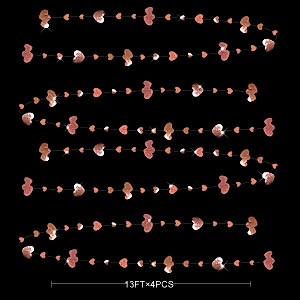 52 Ft Rose Gold Heart Garland Hanging Paper Love Heart Streamer Banner for Anniversary Mothers Day Valentines Day Bachelorette Engagement Wedding Bridal Shower Birthday Party Decorations Supplies