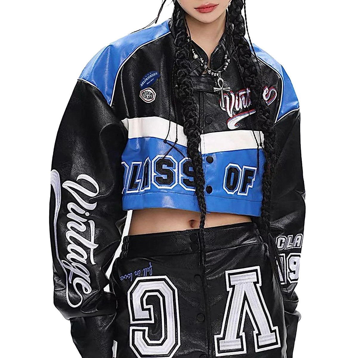 Aelfric Eden VG Detachable PU Racing Jacket Mens Letter Print Varsity Jackets with Reflective Lines