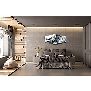 HW Hongwu Wall Art Canvas Abstract Print Picture 60x30 inch Blue Graffiti Paintings Gold Foil Line Artwork 5 Panels a Set for Living Room