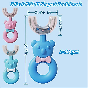 CHICING U-Shaped Toothbrush Kids 3 PCS,Food Grade Silicone Head, Manual Whole Mouth Toothbrush for Kids Age 2-8