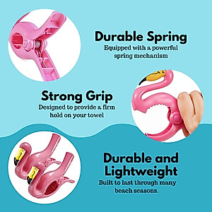 Performore 2 Pack of Flamingo Beach Towel Clips, Portable Towel Holder Clips, Secure Clips for Beach Chairs Deck Patio Pool Boat Cruise Lounge Chair Accessories (Pink)