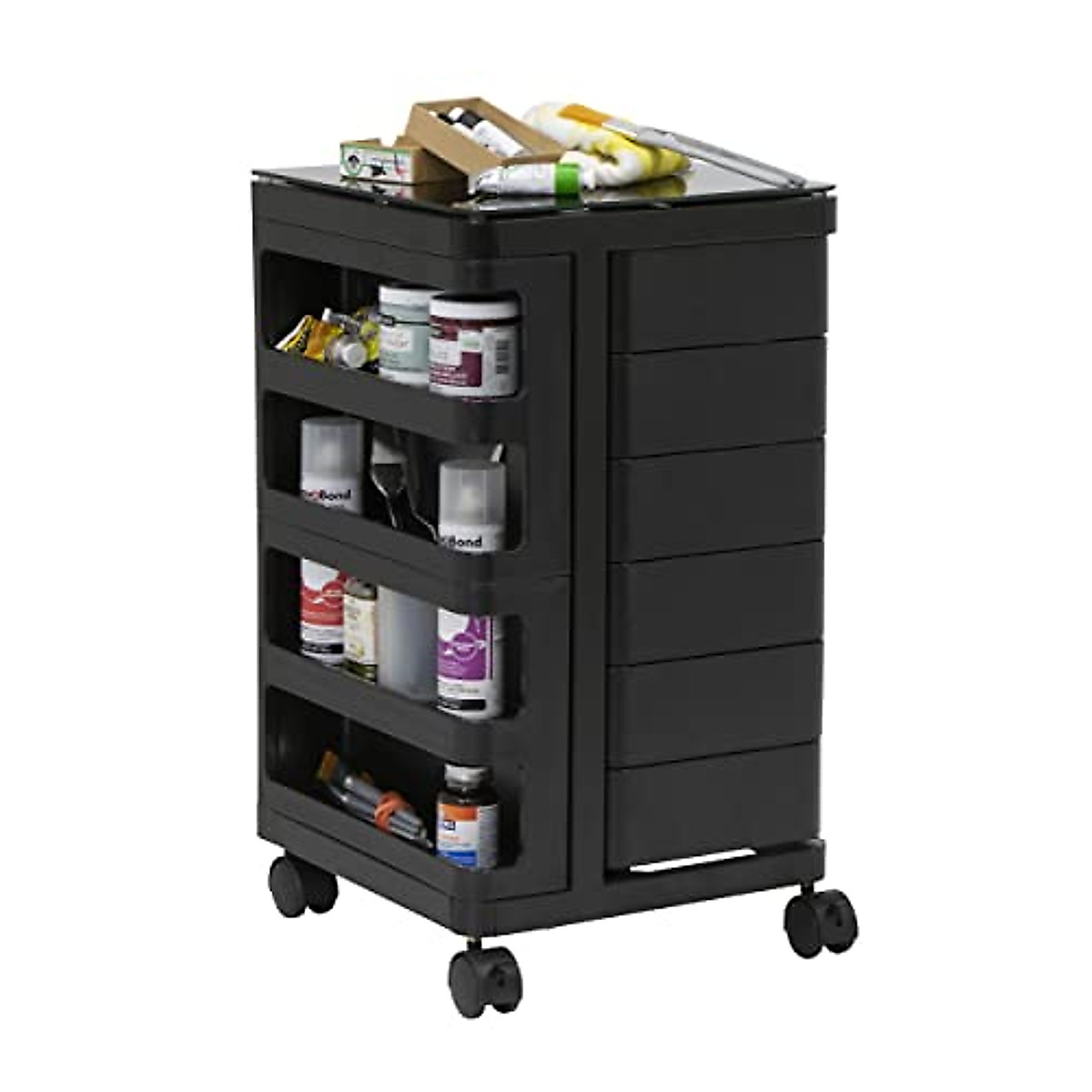 SD STUDIO DESIGNS Kubx Rotating 4-Sided Mobile Storage Organizer with Glass Top Multiple Compartments
