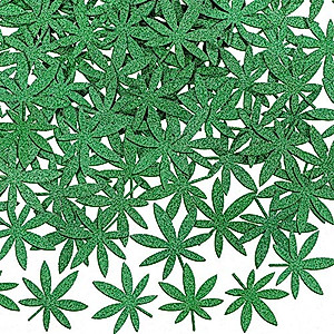 100 Pieces Green Glitter Weed Leaf Paper Confetti Green Leaf Confetti Pot Leaves Paper Confetti for 420 Birthday Party Wedding Festival Table Baby Shower Decorations