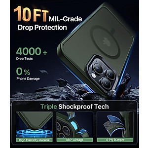 Maozis Strong Magnetic for iPhone 13 Pro Max Case [Compatible with Magsafe][Military Grade Drop Protection] Protective Shockproof Translucent Matte Slim Phone Case for iPhone 13 Pro Max, Army Green