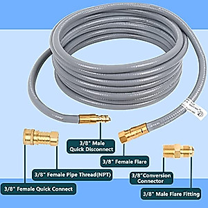GasSaf 3/8 Inch ID Natural Gas Hose 24 Feet Quick Connect Gas Hose with 3/8 Female Pipe Thread x 3/8 Male Flare Conversion Kit for Gas Grill, Patio Heater, Generator and More