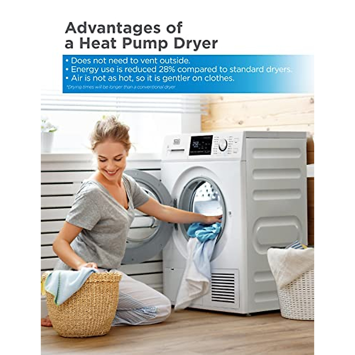 BLACK+DECKER BDFH44M Heat Pump, 4.4 Cu. Ft. Electric Clothes Ventless Dryer, White