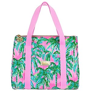 Lilly Pulitzer Cute Lunch Bag for Women, Large Capacity Insulated Tote Bag, Pink/Green Mini Cooler with Storage Pocket and Shoulder Straps, Suite Views