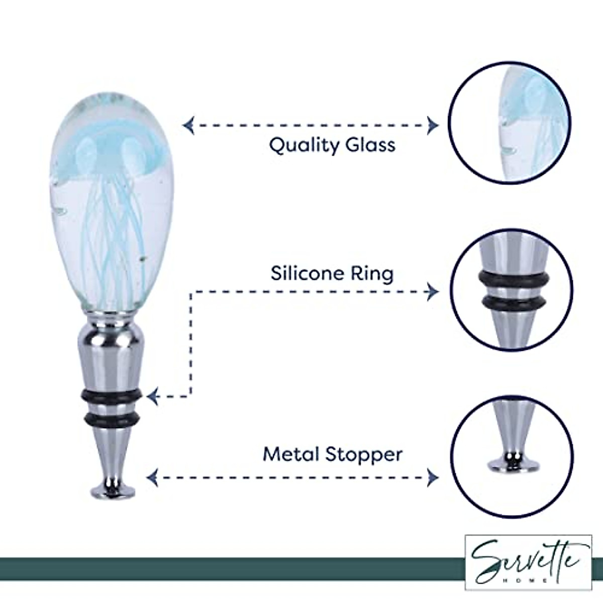 Glass Jelly Fish Wine Stopper - Light Blue