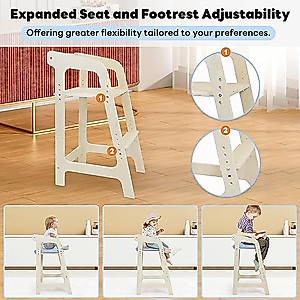 Adjustable Wooden High Chair for Toddlers - Counter Height Dining Chair with Removable Cushion - Perfect for Kids' Dining, Studying, and Feeding