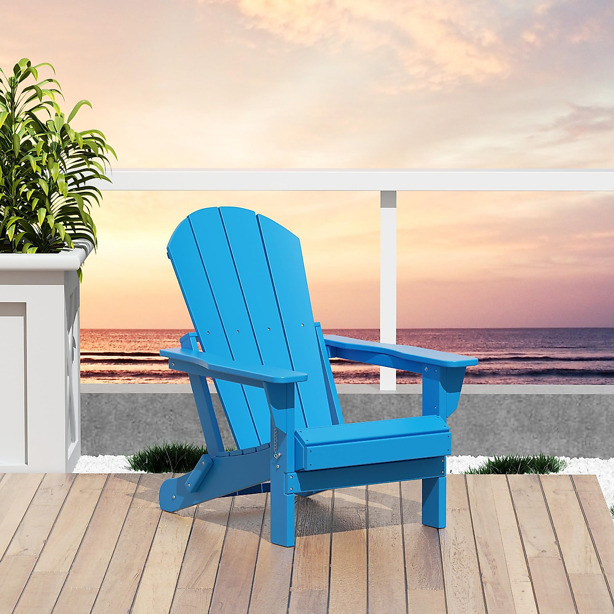 WO Home Furniture Adirondack Chair Lounger Outdoor Folding for Fire Pit, Beach, Balcony, Backyard, Lawn, Patio, Pool, Deck, Garden (Pacific Blue)