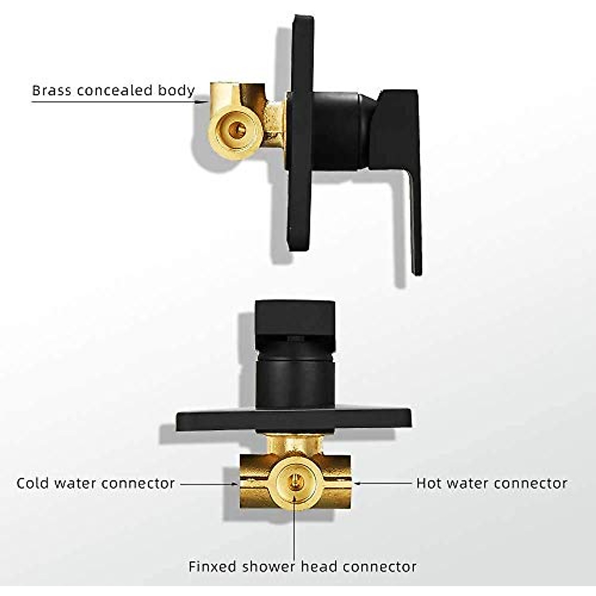 Heable Shower Faucet Set Matte Black, Bathroom Rainfall Shower System with Stainless Steel Shower Head Rain Shower Set, Single Function Shower Trim Kit with Rough-in Valve